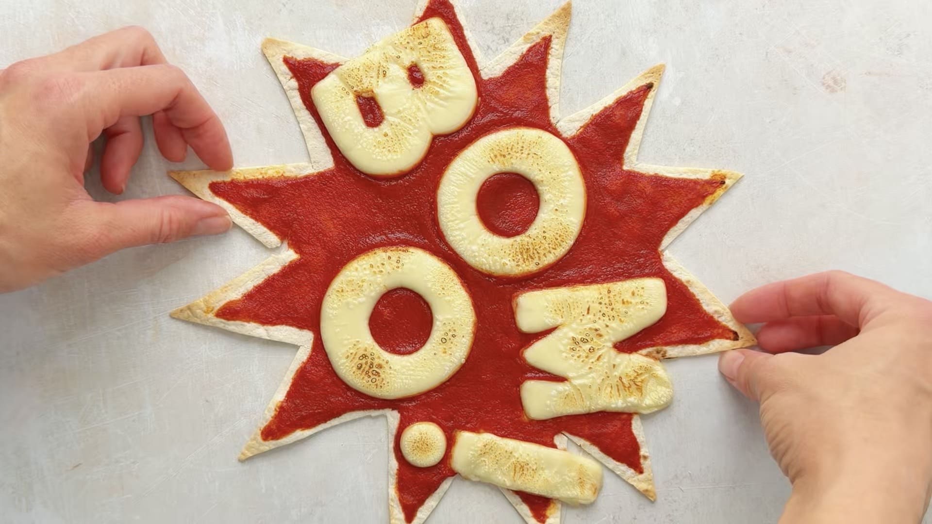 Pop art pizza, fun tortilla pizza idea