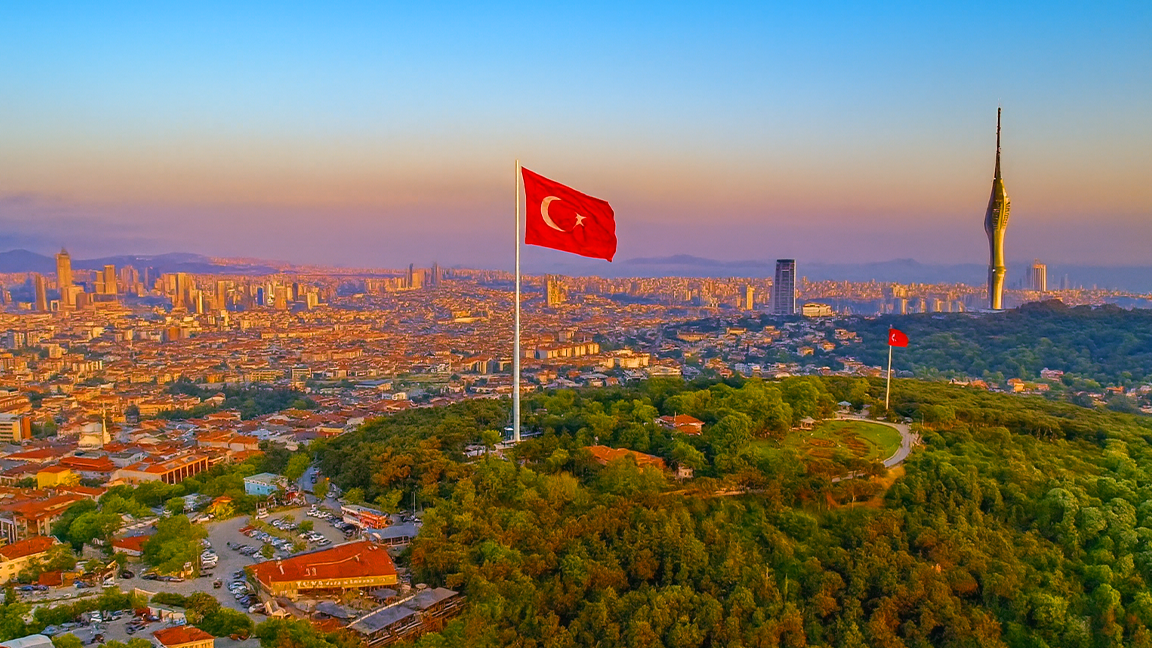 Istanbuls Wahrzeichen Çamlıca-Turm aus der Luft