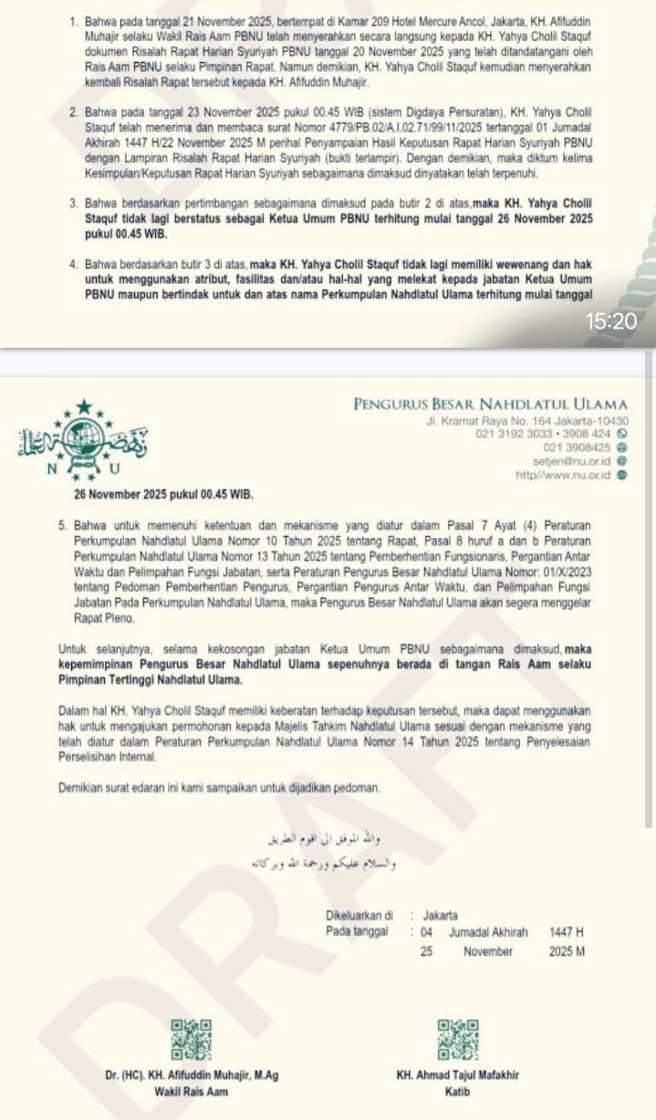 Rais Aam Ambil Alih Kepemimpinan PBNU di Tengah 'Manuver' Gus Yahya