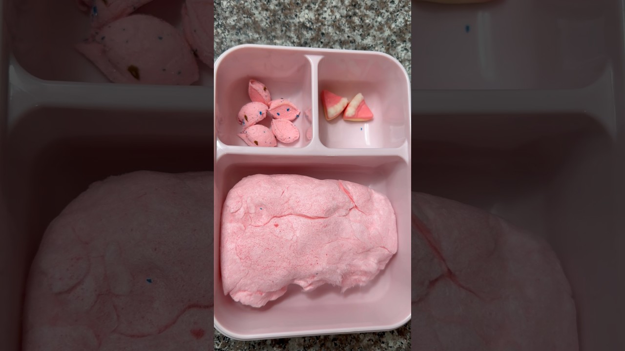 Packing school lunch with only pink colored foods