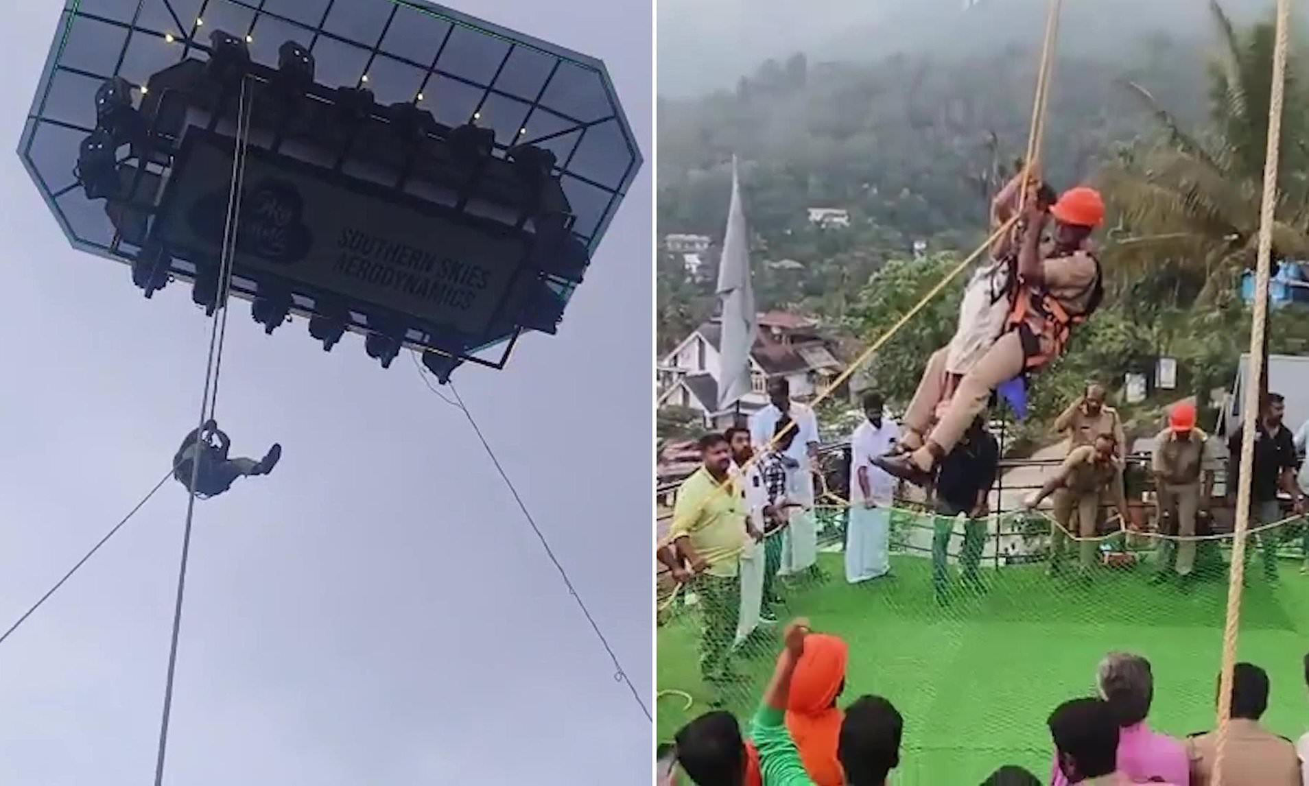 Moment high-altitude dining experience crane malfunction leaves four ...