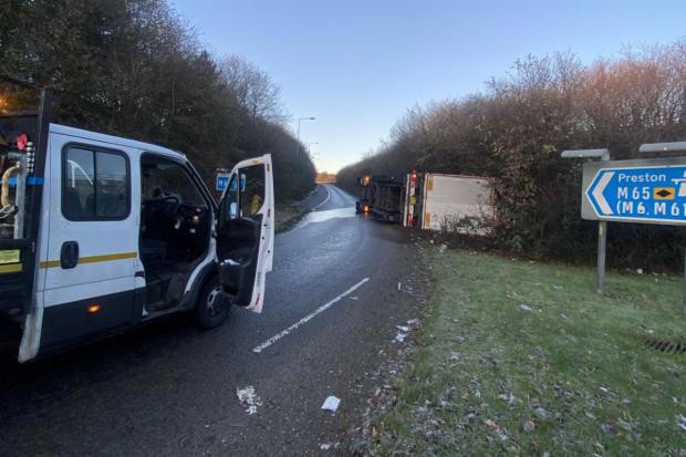 Major update about M65 slip road closure after lorry overturned