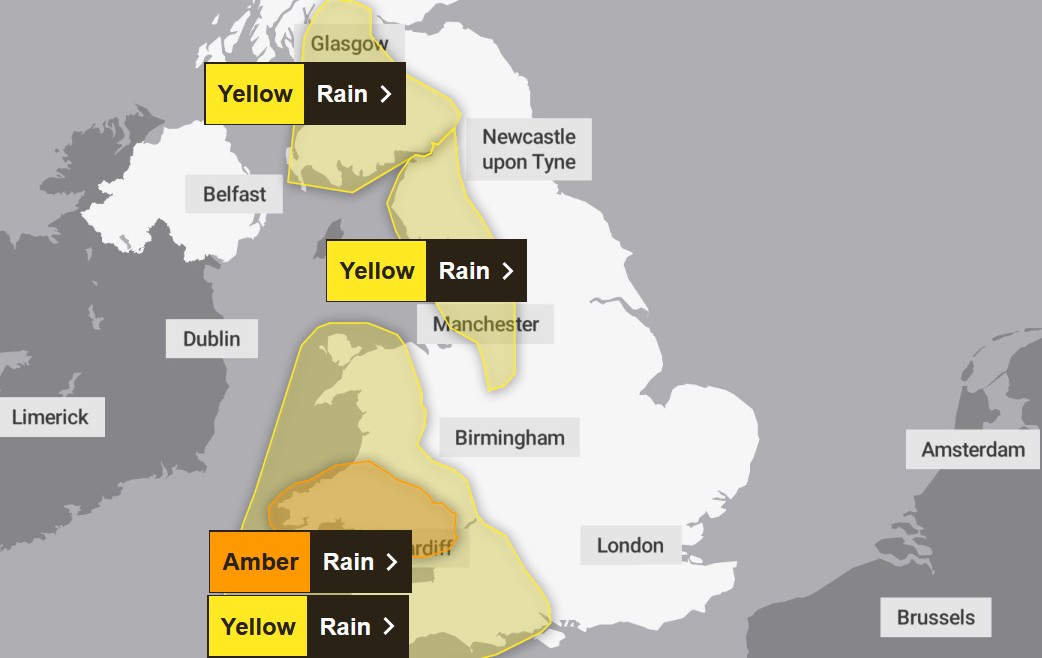 Met Office maps show UK areas set for heavy rain amid 'danger to life ...