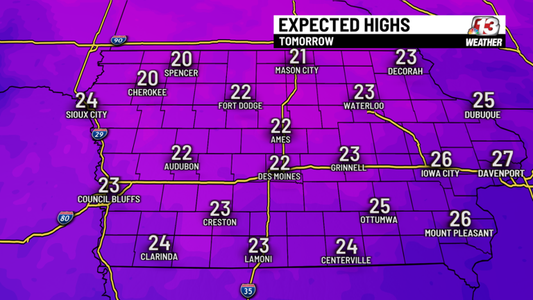 More snow on Monday, cold air settles in Iowa