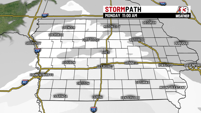 More snow on Monday, cold air settles in Iowa