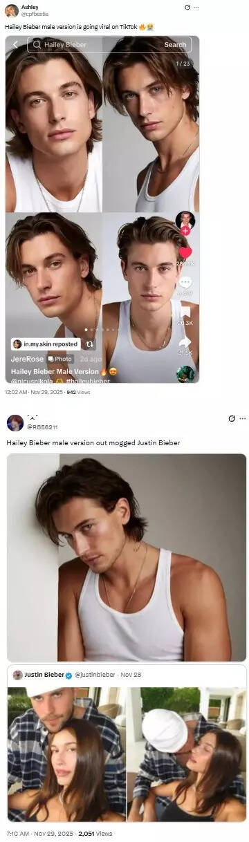 AI-generated male version of Hailey Bieber goes viral; fans flood the ...