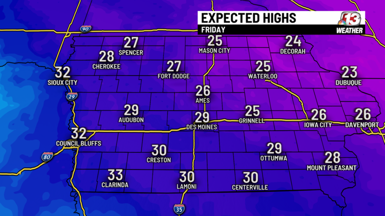 More snow on Monday, cold air settles in Iowa