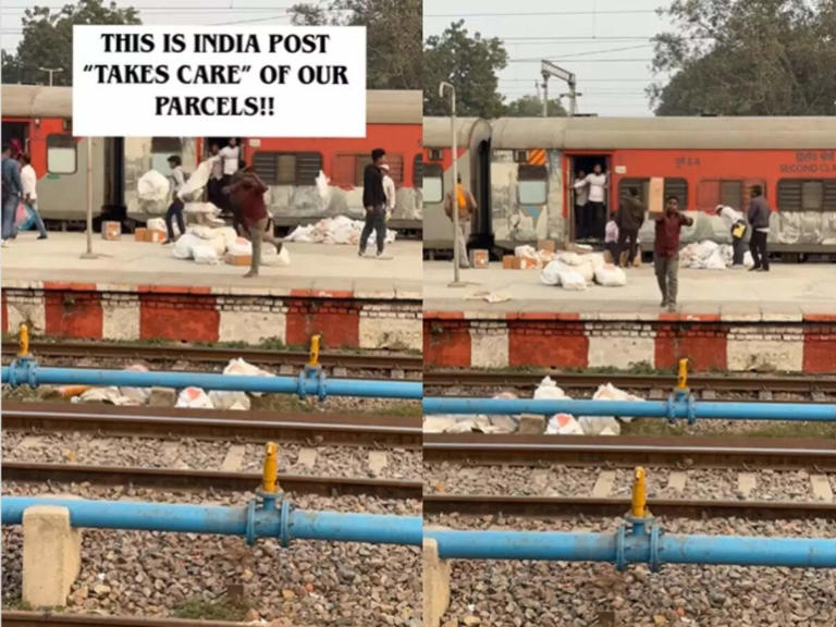 India Post workers caught tossing parcels like 'kachra' on railway ...