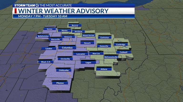 Windy, cold, few flakes, dry Monday before snow returns