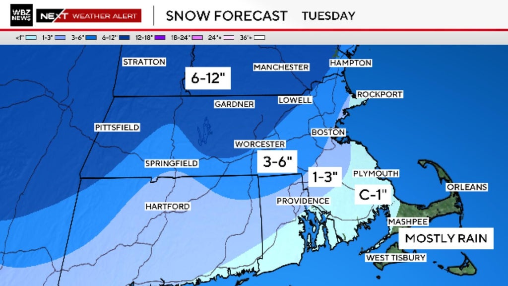 Plowable snow returns to Massachusetts Tuesday. Maps show who might get ...