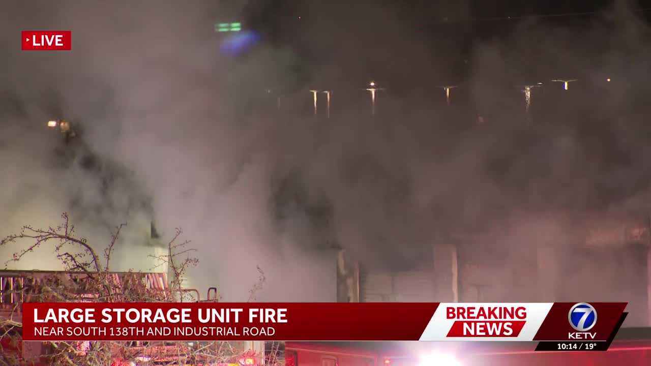 Firefighters battle storage unit fire in west Omaha
