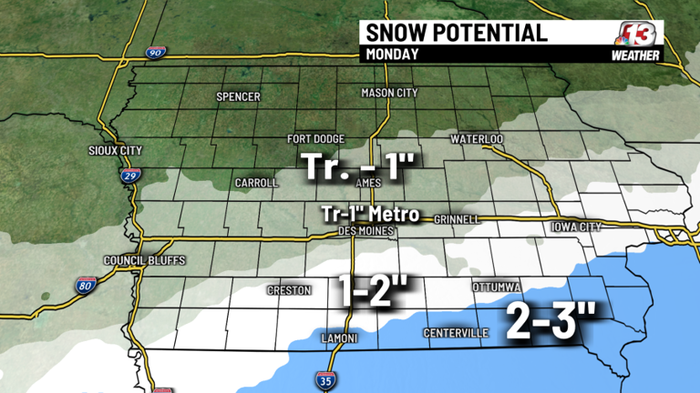 More snow on Monday, cold air settles in Iowa