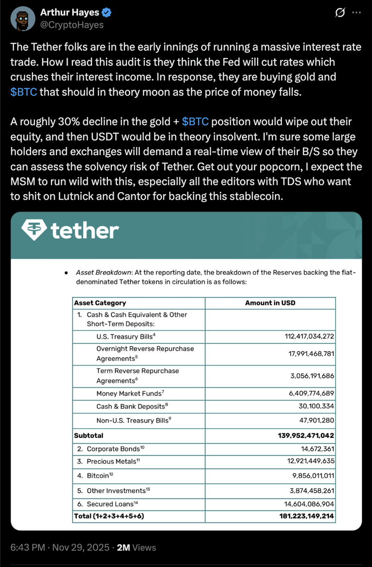 Tether CEO slams S&P ratings agency and influencers spreading USDt FUD