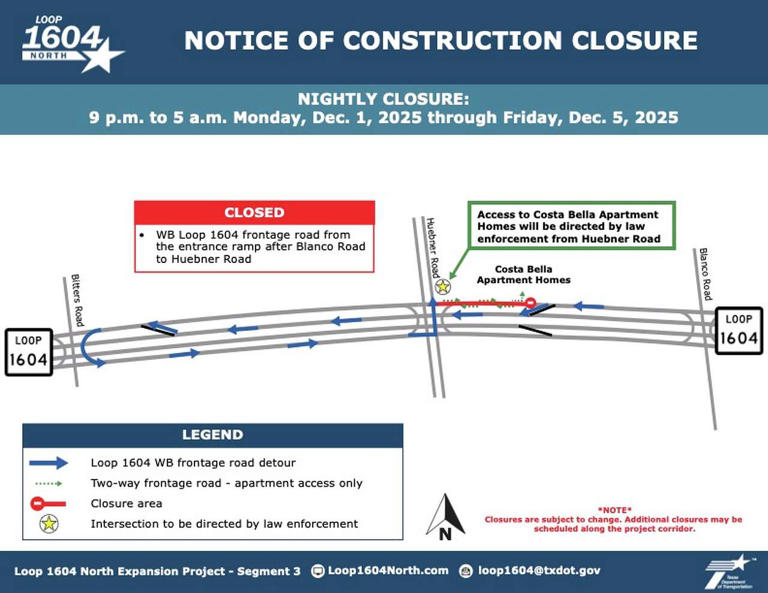 TxDOT warns of major weeklong closure on Loop 1604 within hours