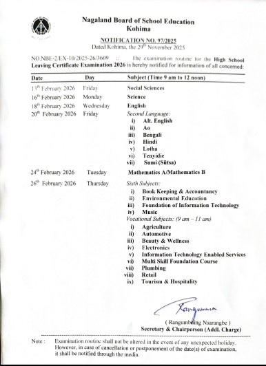 Nagaland Board Class 10, 12 exam dates 2026 released. Check full ...
