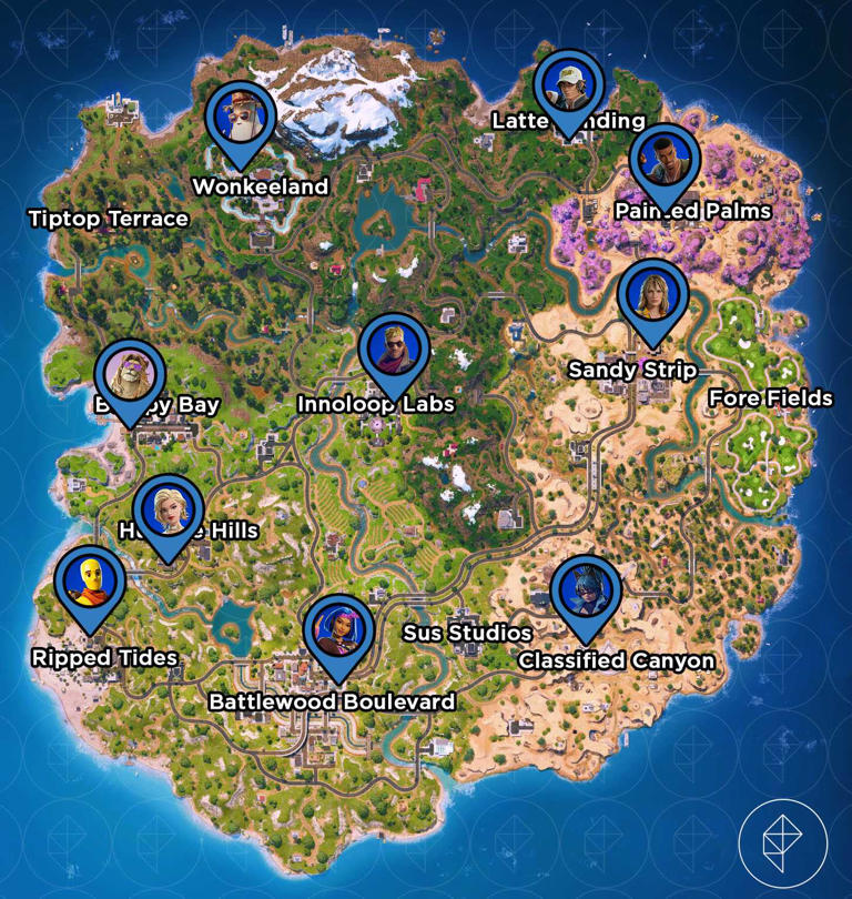 All character locations in Fortnite Chapter 7 Season 1