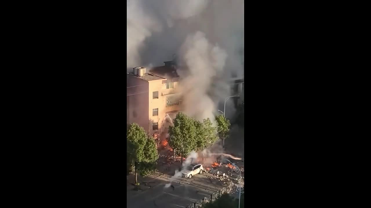 Explosion at Chinese firework store flips car and destroys building
