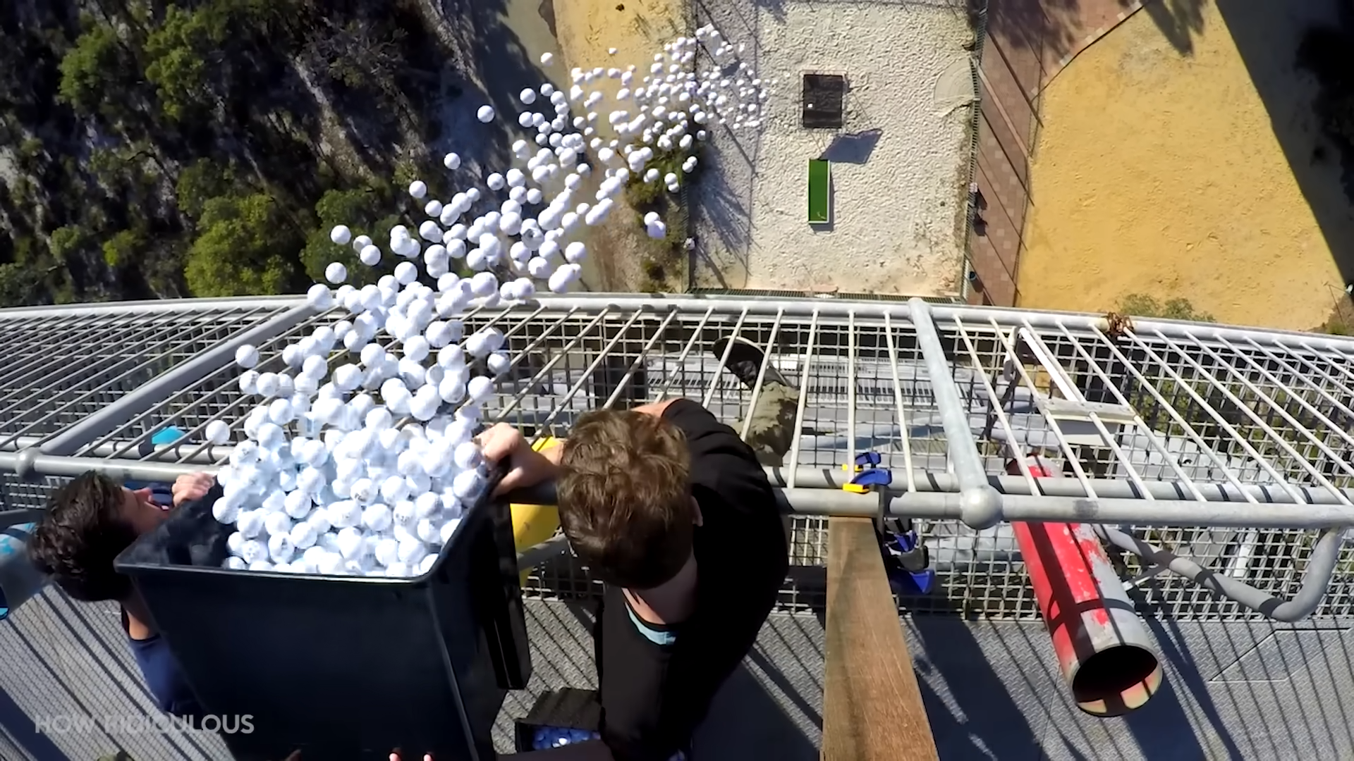How 1700 golf balls smashed into a trampoline from 150 feet
