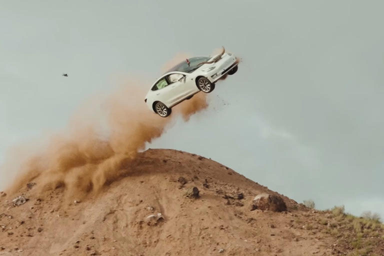 YouTuber Throws A Tesla Off A Cliff: The Viral Footage That Is Actually ...