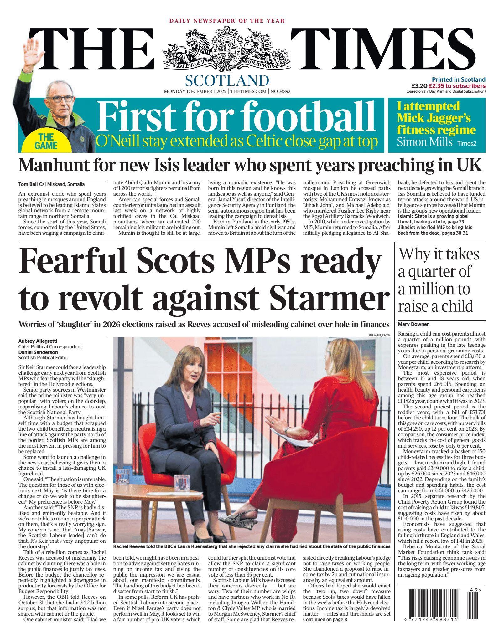 Scotland's papers: Reeves under fire over Budget build-up