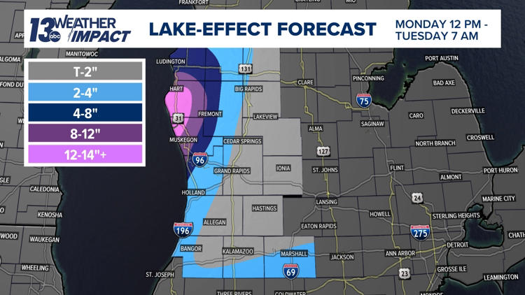 Significant lake-effect snow near the lakeshore Monday afternoon ...