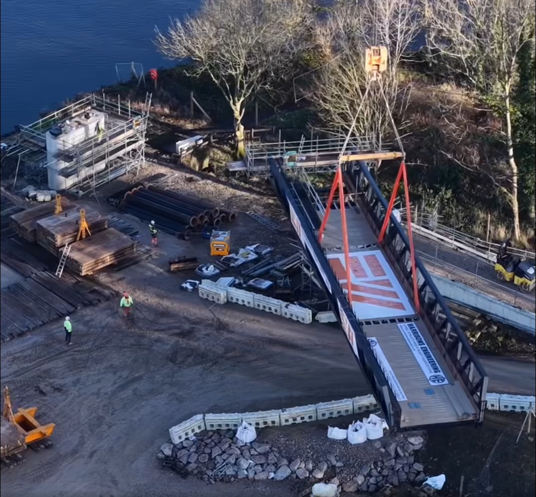 Drone captures giant crane lifting Preston's new pedestrian bridge into ...