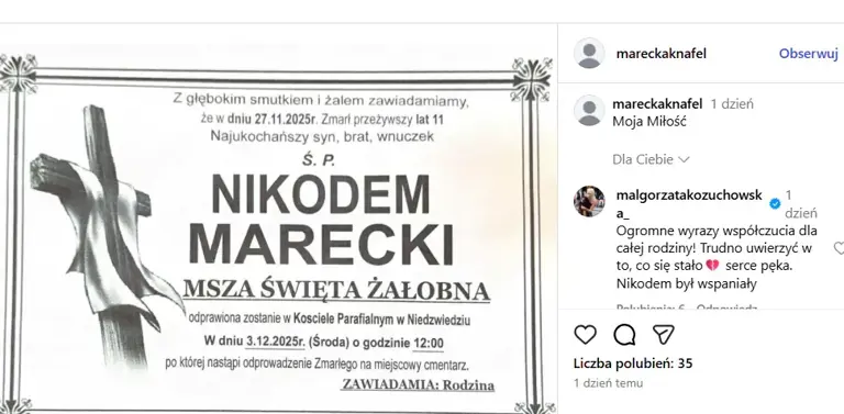 Poruszające pożegnanie 11-letniego Nikodema Mareckiego. Kożuchowska ...