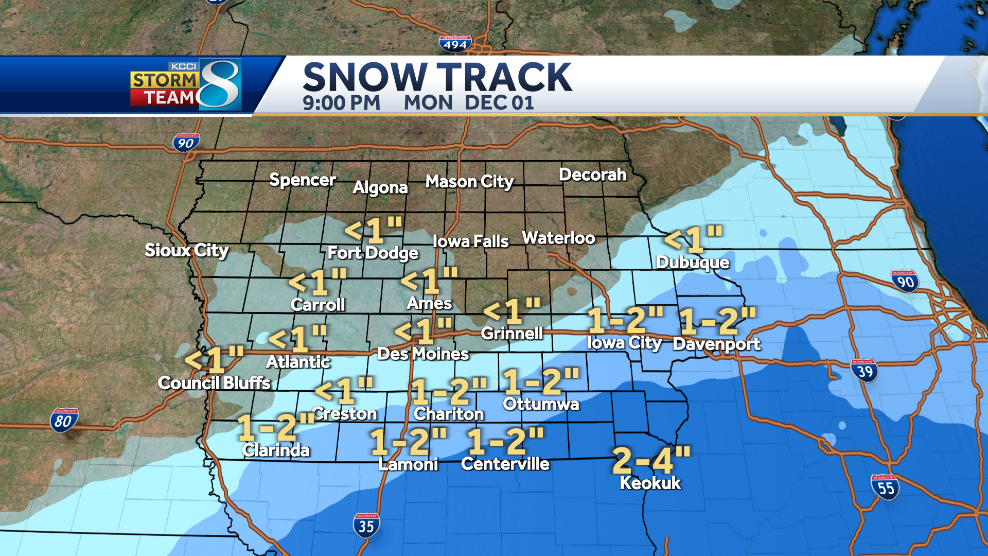 Winter weather advisory as snow falls in southern Iowa