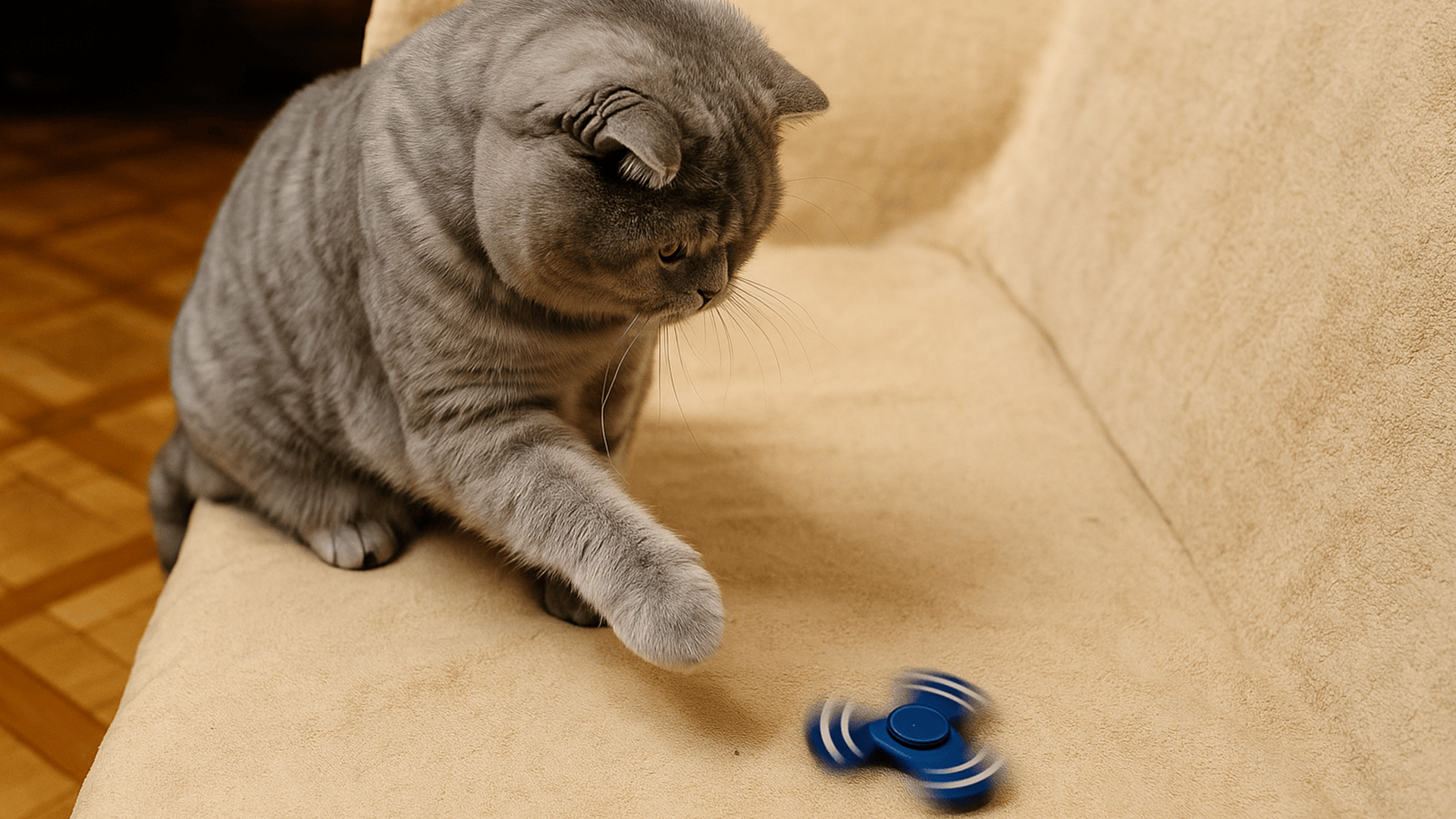 A Cat Trying to Outsmart a Fidget Spinner
