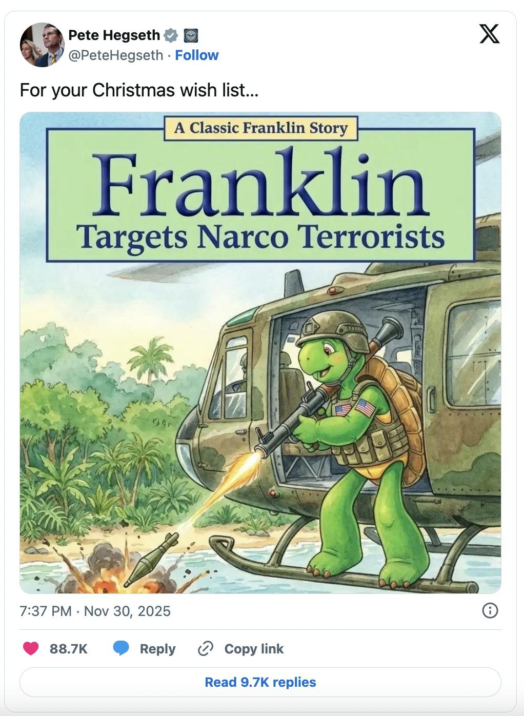 Hegseth Makes Fun of War Crimes With Twisted AI Children’s Book Meme