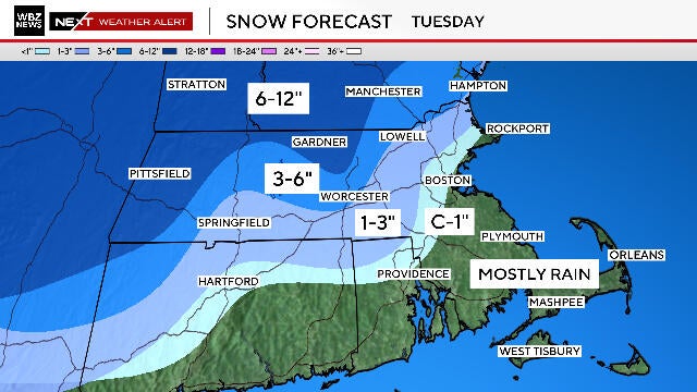 Plowable snow returns to Massachusetts Tuesday. Maps show who might get ...