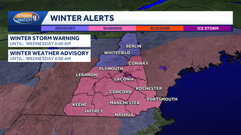 Snow ends late evening in NH; clearing overnight