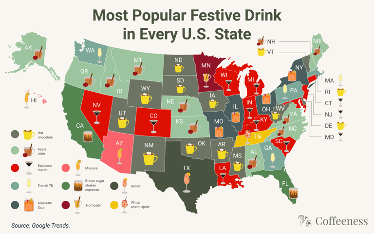 The Most Popular Festive Drink in Every US State in 2025