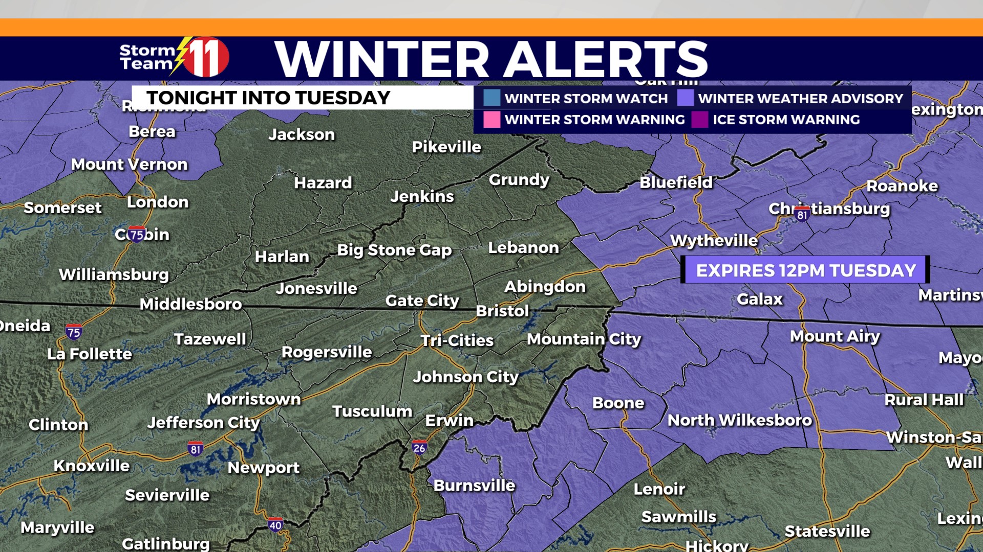 Winter Weather Advisories and Wind Advisories are in effect tonight