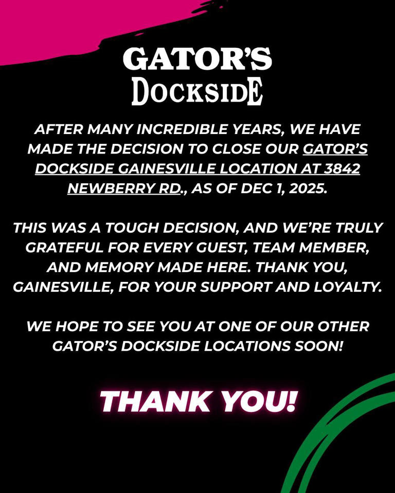 Original Gator’s Dockside restaurant location in Gainesville closes