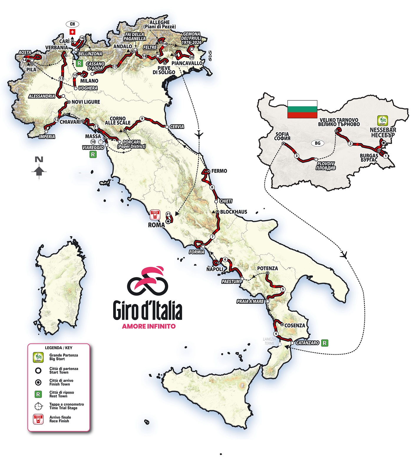 Percorso Giro d’Italia 2026, tutte le tappe (altimetrie e planimetrie)