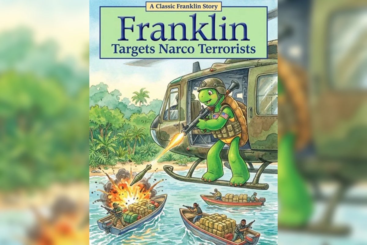 Pete Hegseth posts AI image of Franklin the Turtle shooting drug boats
