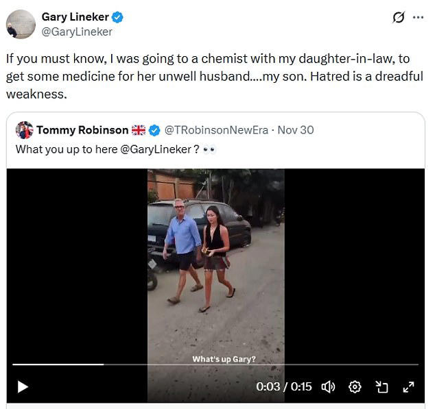 Gary Lineker faces down Tommy Robinson in online spat over video with ...