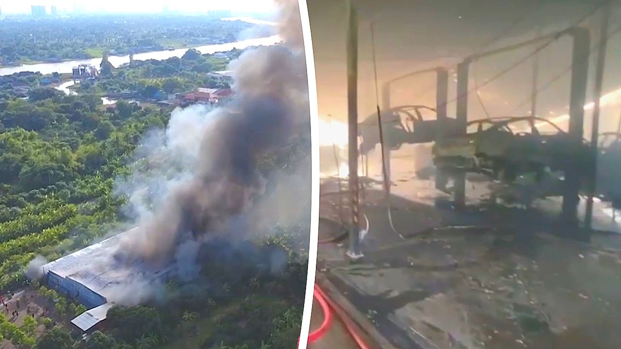 Massive supercar warehouse fire in Thailand destroys 45 Teslas
