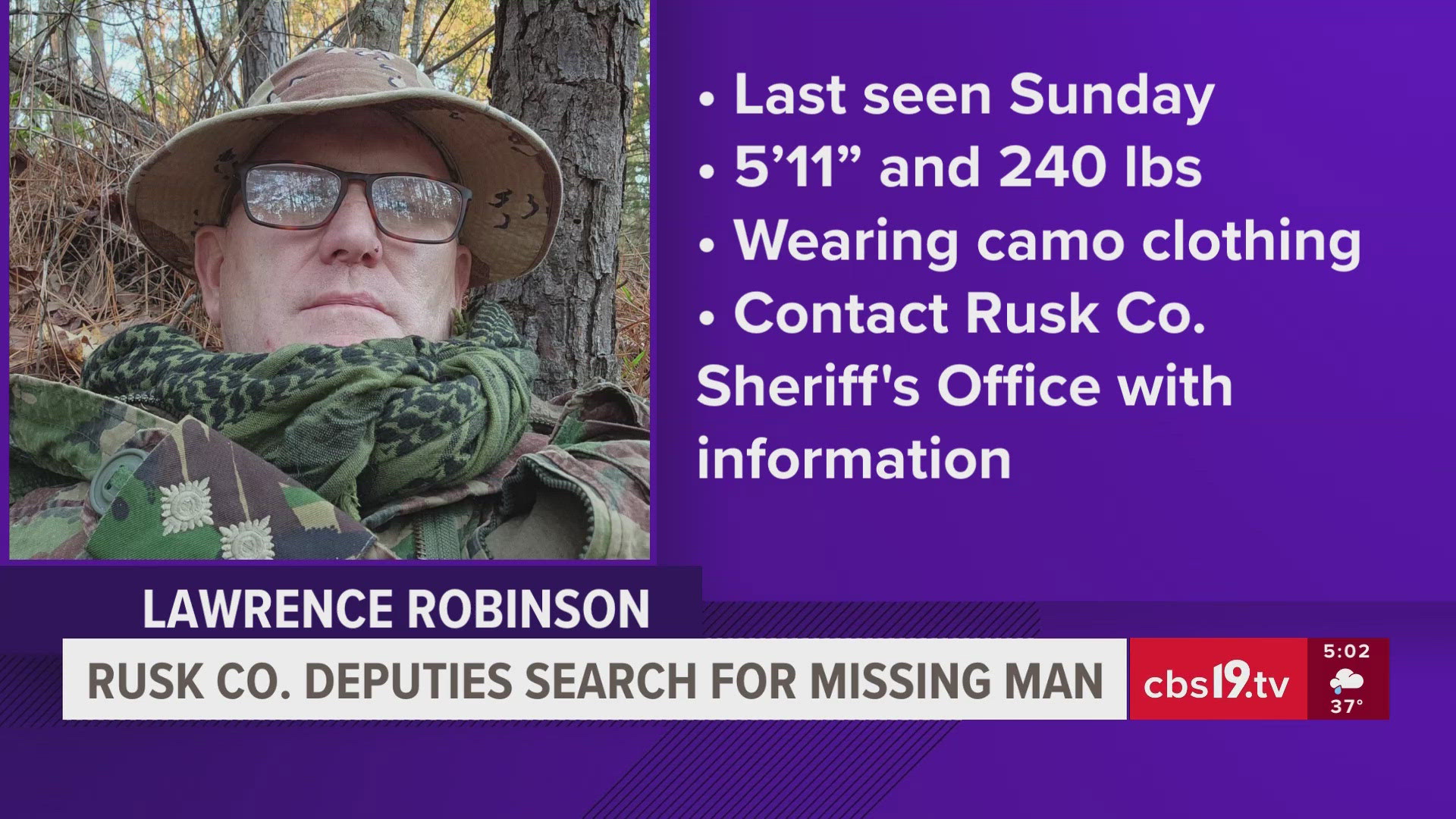 Officials searching for missing man near County Road 1117 in Rusk County