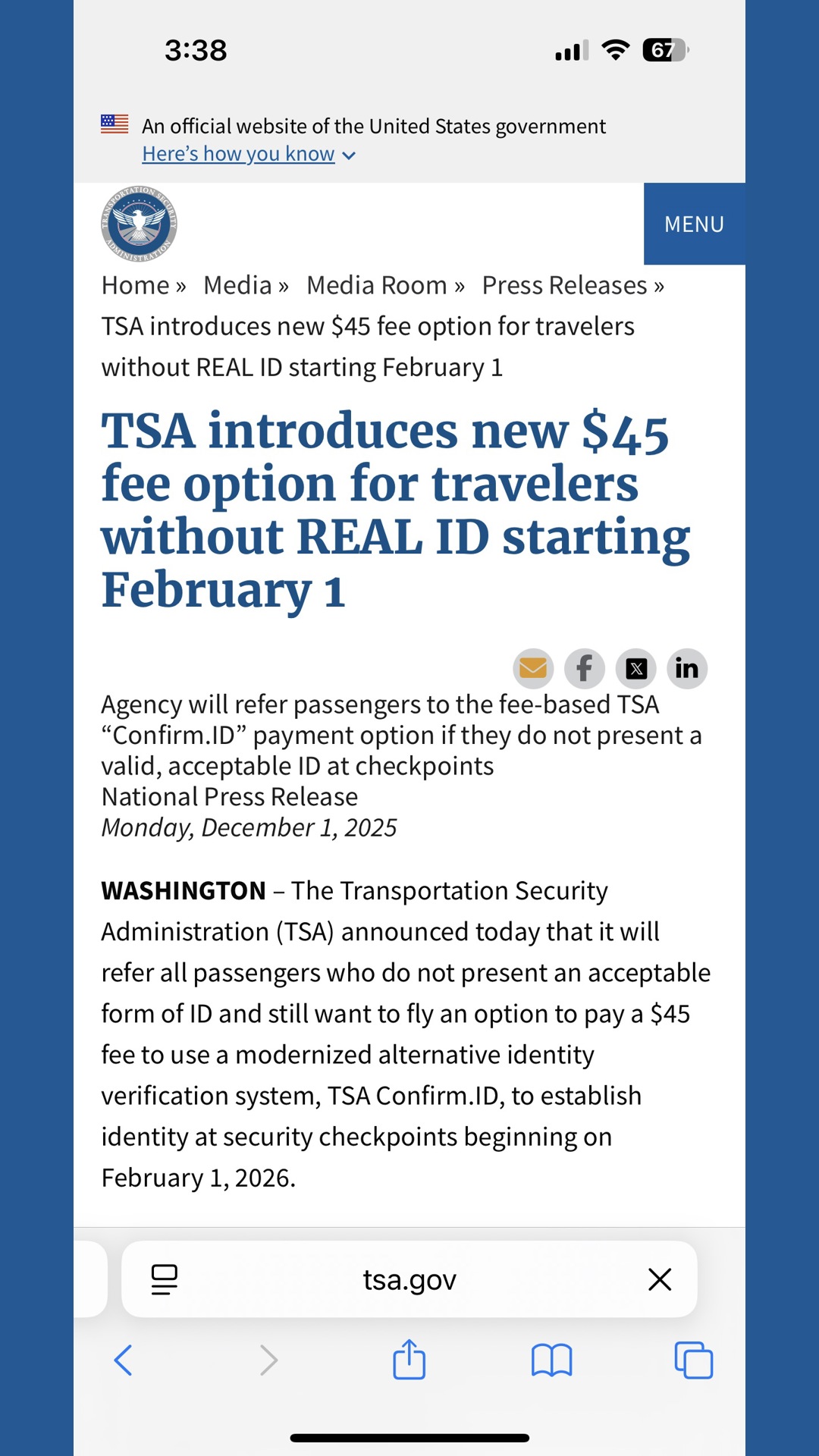 TSA to charge airline passengers without acceptable ID