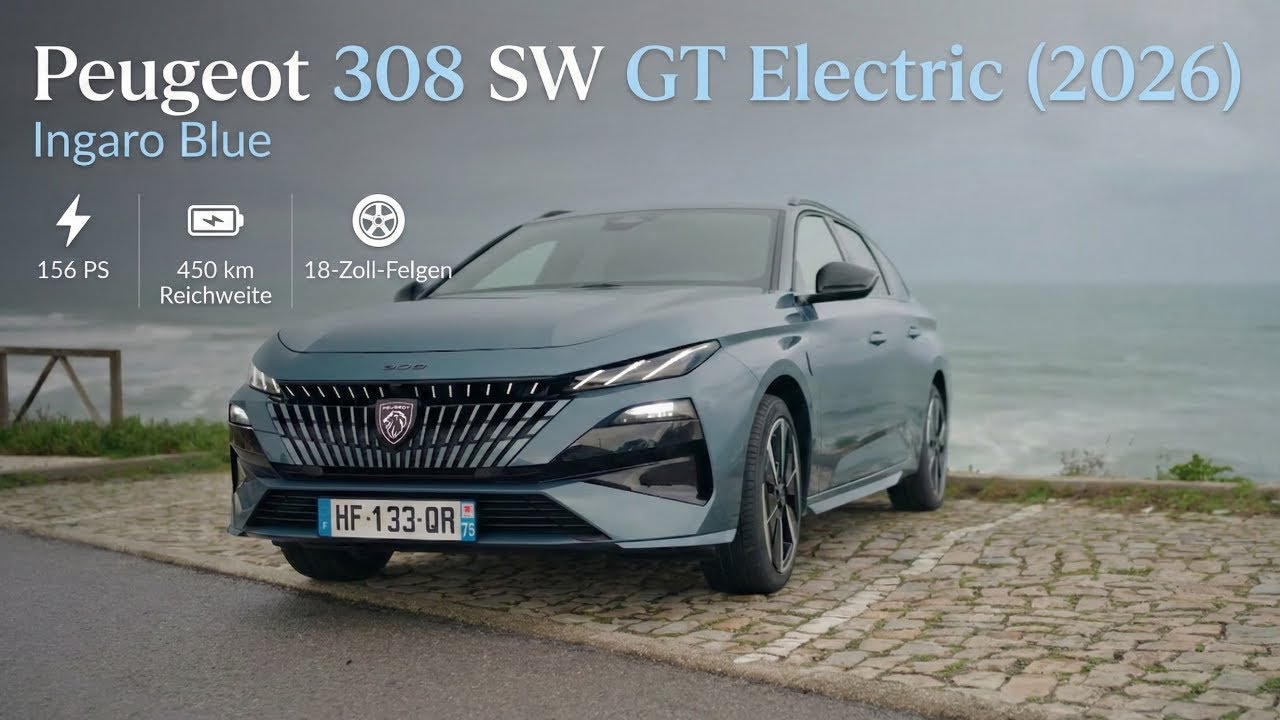 Peugeot 308 SW GT Electric (2026) in Ingaro Blue mit 156 PS