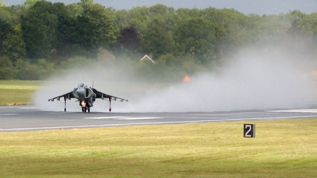 Harrier Eurofighter and Tornado Wet Runway Takeoff and Landing in Heavy ...