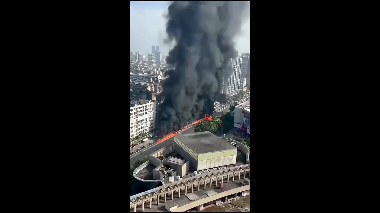 Truck carrying liquid paraffin catches fire, setting road alight in China