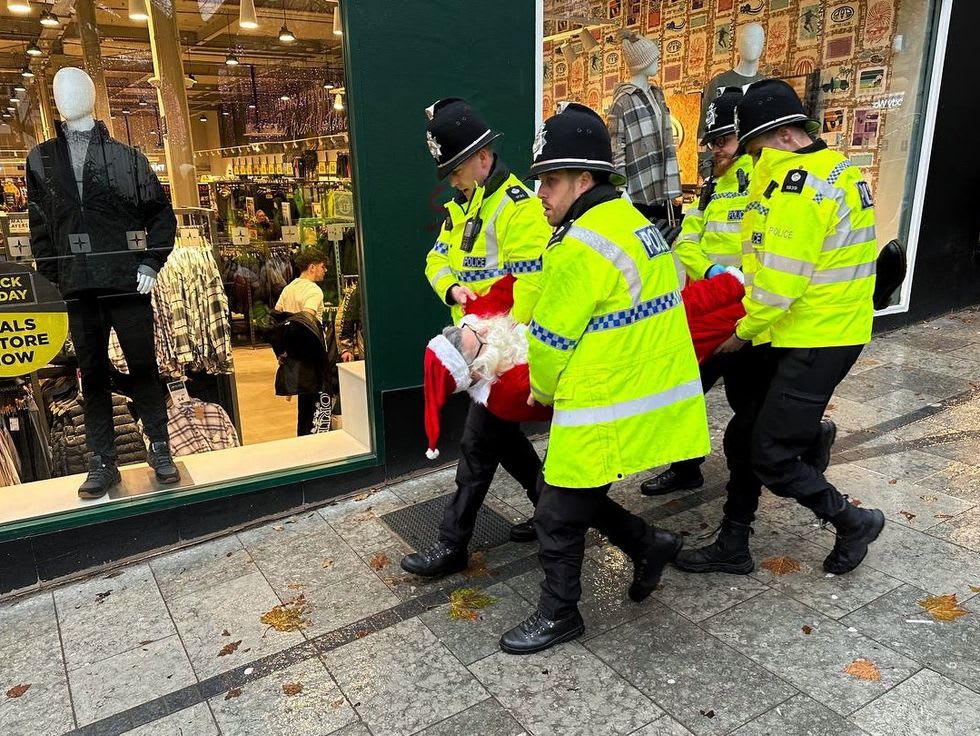 Father Christmas arrested during Palestine Action protest and shouts ...