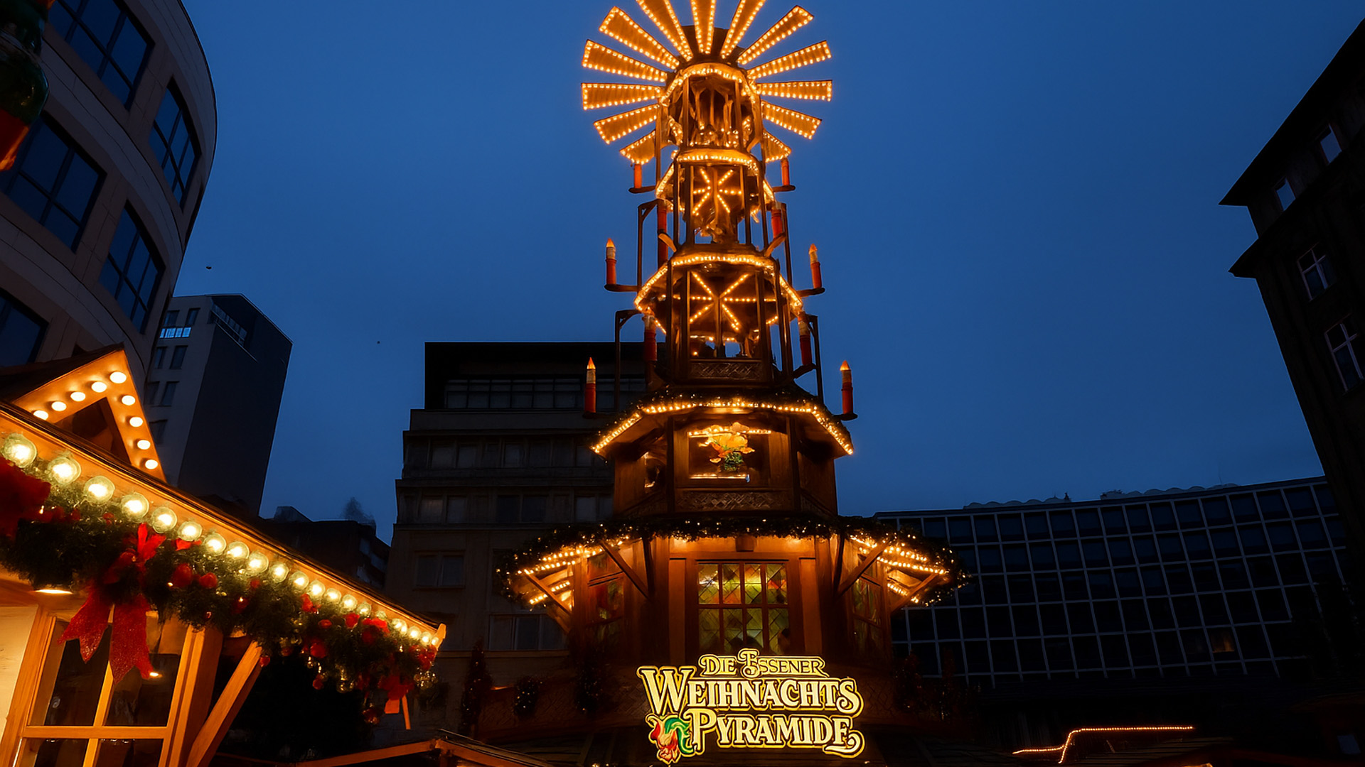 Essen Germany: Holiday Market Walk and Lights (4K)