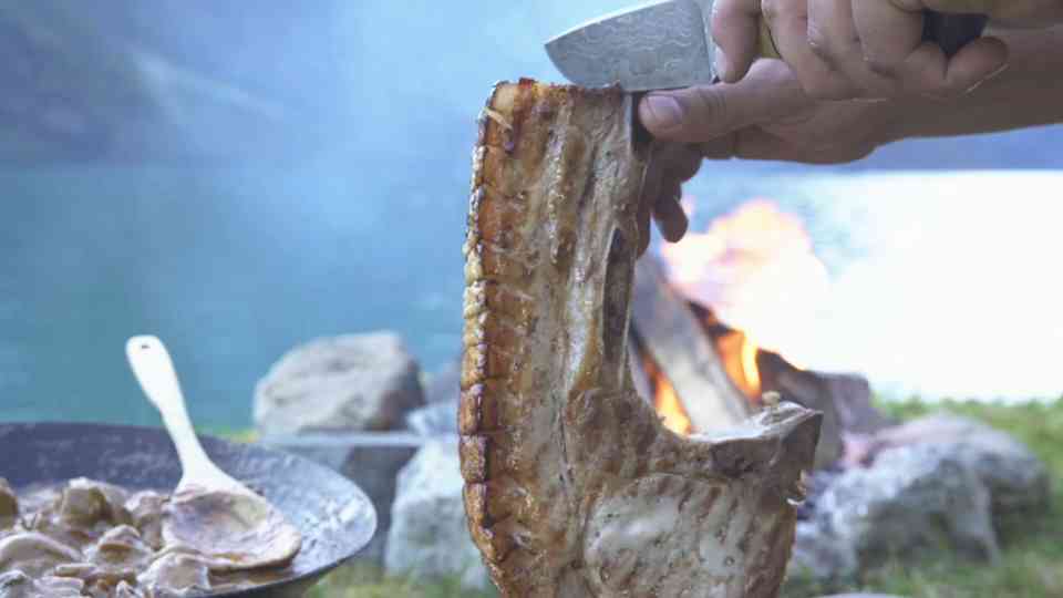 Why Flambéed Mushrooms Make Pork Tomahawk Irresistible