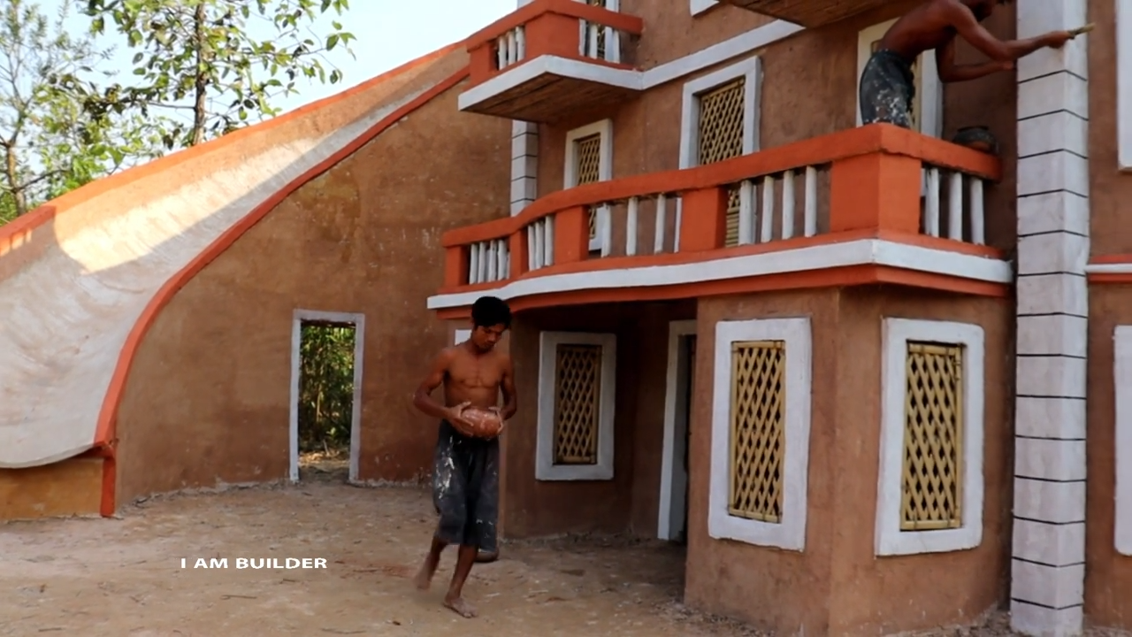 A magical mud villa with modern water slide park built by bare hands in ...