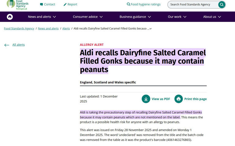 Aldi recalls Christmas chocolate over allergy risk