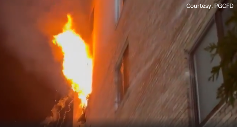 Video: Fire seen burning out of high-rise window in Prince George’s County